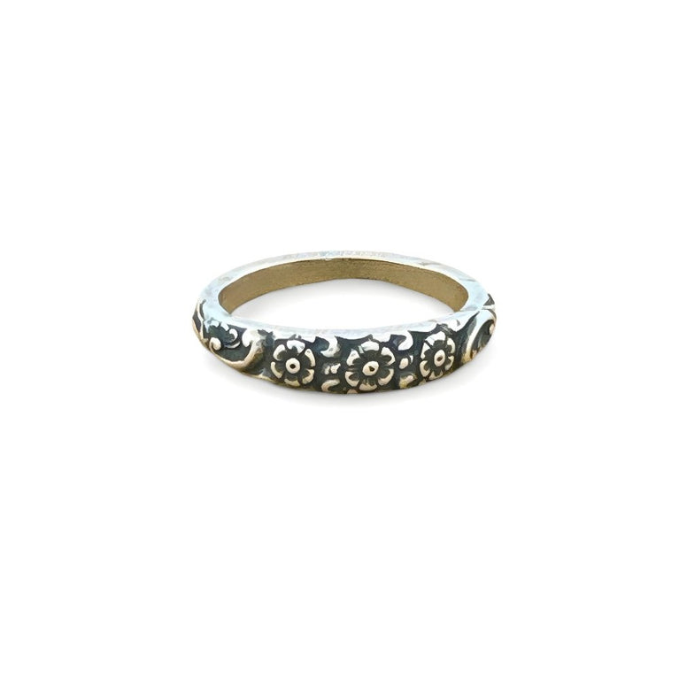 Petite Flower Silver Band Ring for women. Shop now – Pure Whimsy Jewelry